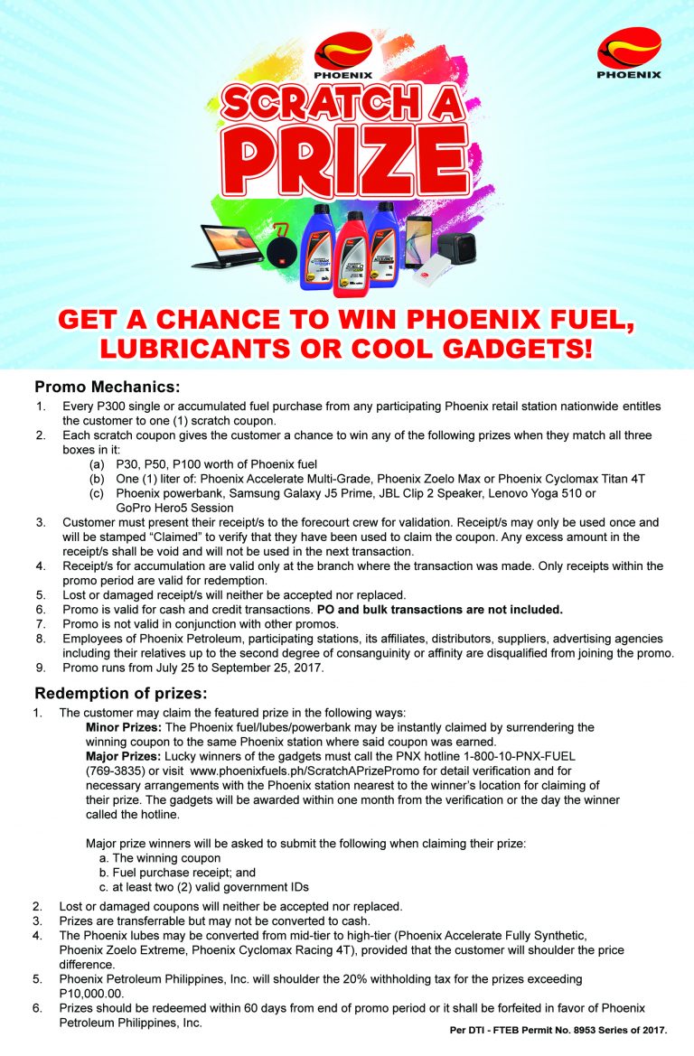 Win cool gadgets with Phoenix Petroleum’s Scratch-A-Prize Promo ...